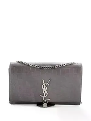 Saint Laurent Classic Monogram Tassel Crocodile Embossed Leather Medium Crossbody Bag - Grey
