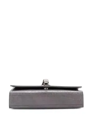 Saint Laurent Monogram Tassel Crocodile Embossed Leather Medium Crossbody Bag - Grey