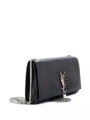 Saint Laurent Classic Monogram Tassel Crocodile Embossed Leather Medium Crossbody Bag