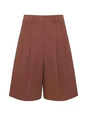 YVES SALOMON Pleated Cotton Bermuda Shorts - Brown