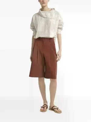YVES SALOMON Pleated Cotton Bermuda Shorts
