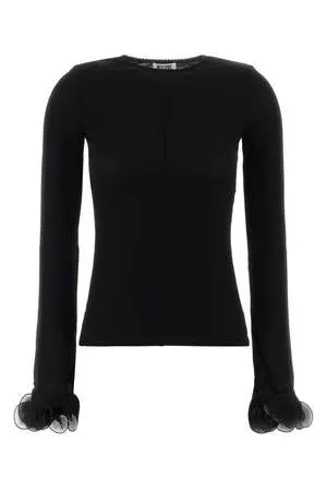 Moschino Black Jersey Top With Ruffle Detail - Orange
