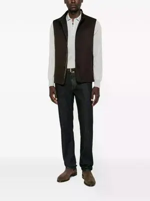 Zegna Leather-trim Button-up Gilet - Brown