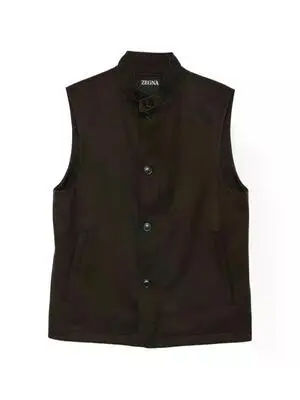 Zegna Leather-trim Button-up Gilet - Brown