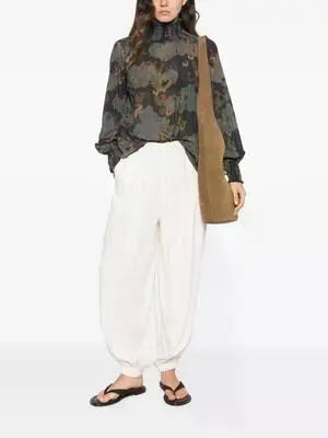 SIYU Floral-print Smocked-neck Blouse