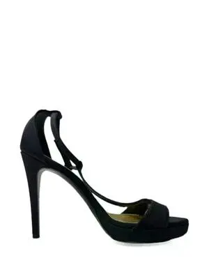 Ralph Lauren Black Gold Ribbed Canvas Stiletto Sandals - Multicolour