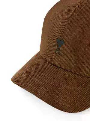 AMI Paris Corduroy Cotton Cap With De Coeur Embroidery