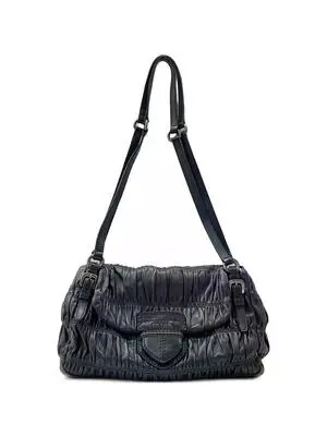 Prada Ruched Leather Tote Bag - Black