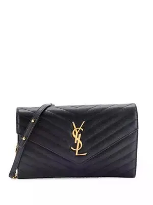Saint Laurent Classic Monogram Wallet On Chain Matelasse Chevron Leather Medium Crossbody Bag - Black