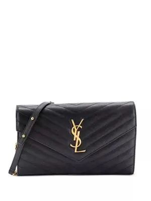 Saint Laurent Classic Monogram Wallet On Chain Matelasse Chevron Leather Medium Crossbody Bag - Black