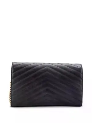 Saint Laurent Classic Monogram Wallet On Chain Matelasse Chevron Leather Medium Crossbody Bag
