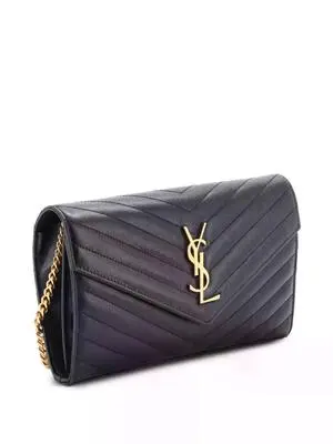 Saint Laurent Classic Monogram Wallet On Chain Matelasse Chevron Leather Medium Crossbody Bag
