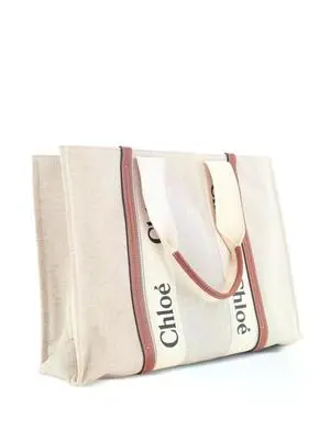 Chloé Woody Canvas With Leather Large Tote Bag - Brown