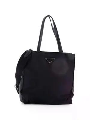 Prada Padded Convertible Shopping Re-nylon With Leather Medium Tote Bag - Black