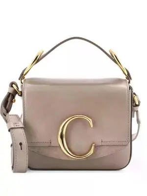 Chloé C Flap Bag Leather Mini Crossbody Bag - Grey