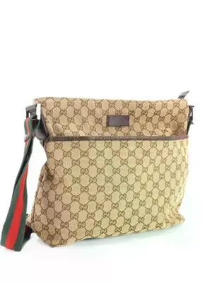 Gucci Front Pocket Web Messenger Gg Canvas Medium Crossbody Bag