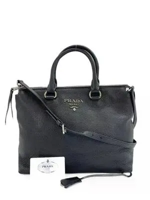Prada 2010s Logo Plaque Handbag - Black