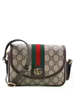 Gucci Ophidia Flap Shoulder Bag Gg Coated Canvas Mini Crossbody Bag - Brown