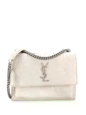 Saint Laurent Sunset Crocodile Embossed Leather Medium Crossbody Bag - Neutrals