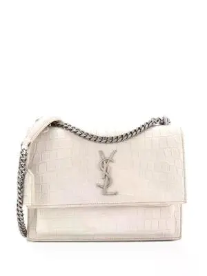 Saint Laurent Sunset Crocodile Embossed Leather Medium Crossbody Bag - Neutrals