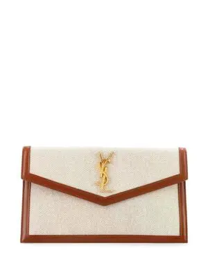 Saint Laurent Uptown Pouch Canvas Clutch Bag - Brown