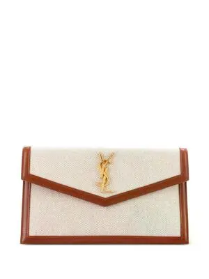 Saint Laurent Uptown Pouch Canvas Clutch Bag - Brown