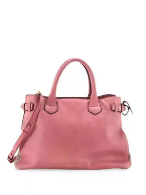 Burberry Banner Tote Leather And House Check Canvas Medium Satchel - Pink