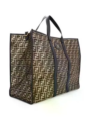Fendi Karligraphy Metallic Zucca Canvas Large Tote Bag