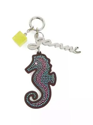 GANNI Seahorse Crystal Embellished Keyring - Brown