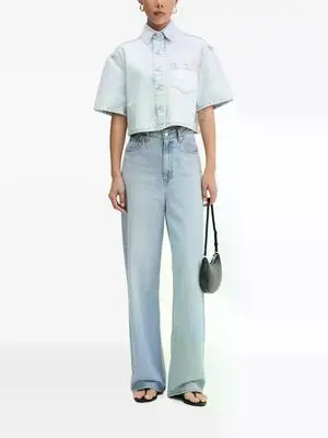 VICOLO Cropped Short-sleeve Denim Shirt