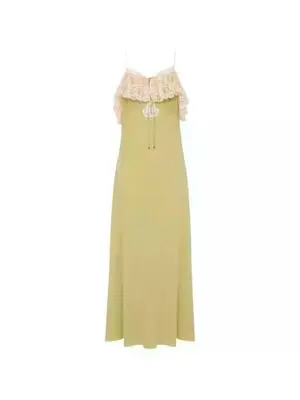 Chloé Lace Trim Silk Maxi Dress - Green