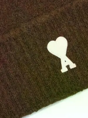 AMI Paris Alpaca Beanie With De Coeur - Brown