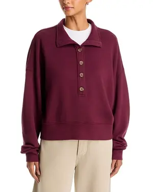 Velvet By Graham & Spencer Fatima Button Detail Sweatshirt - Dark Plum