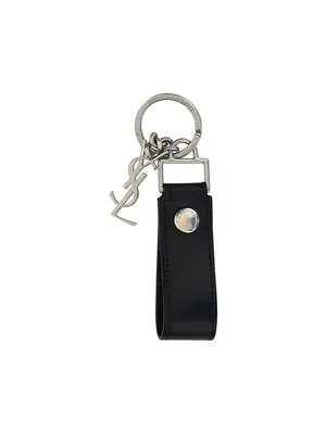 Saint Laurent Leather Keychain With Monogram - Black