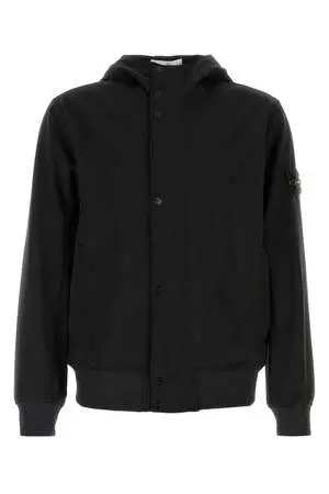 Stone Island Stretch Polyester Jacket With Hood - Black