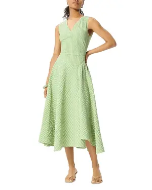 Whistles Check V Neck Asymmetric Dress - Green Multi