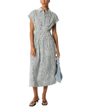 Whistles Smocked Waist Midi Dress - Navy Multi