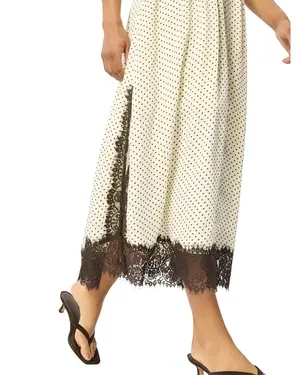 Whistles Lace Trim V Neck Polka Dot Midi Dress