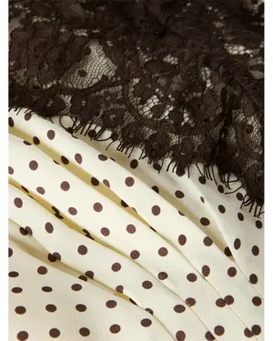 Whistles Lace Trim V Neck Polka Dot Midi Dress