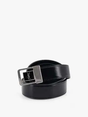 Saint Laurent Leather Belt With Silver Metal Buckle
