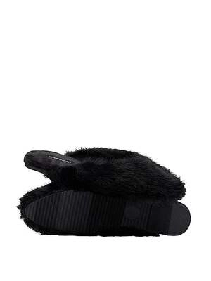 Victoria's Secret Faux Fur Closed-toe Mule Slippers - Black
