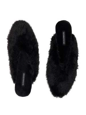 Victoria's Secret Faux Fur Mule Slippers - Black