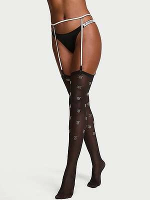 Victoria's Secret Sheer Shine Monogram Stockings - Black