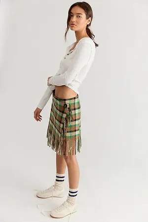 Rodebjer Aera Check Fringe Skirt