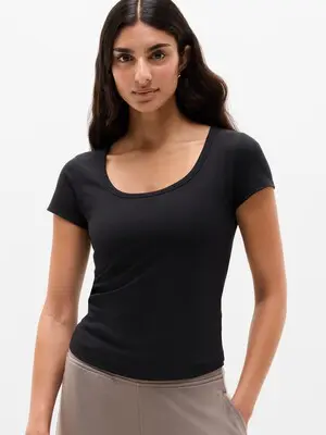 Athleta Signature Rib Scoop Tee - Black