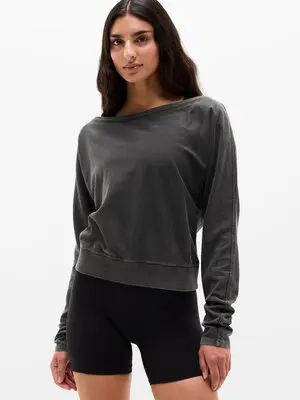 Athleta Airy Cotton Terry Snow Wash Boat Neck Sweatshirt - Ash