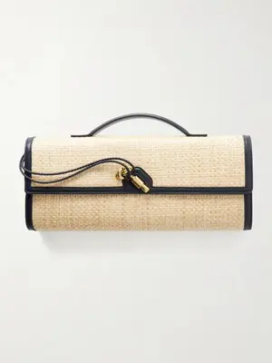 Bottega Veneta Andiamo Shaded Leather Trimmed Raffia Clutch - Neutrals