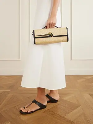 Bottega Veneta Andiamo" Clutch In Raffia With Leather Trim - Neutrals
