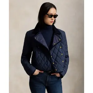 Ralph Lauren Double-breasted Quilted Jacket With Corduroy Trim - Rl Navy