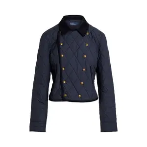 Ralph Lauren Double-breasted Quilted Jacket With Corduroy Trim - Rl Navy